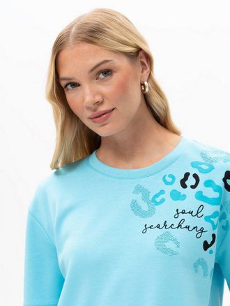 Passioni T-Shirt in T&uuml;rkis mit Leo- Print T-Shirt mit Mustermix und Glitzersteinen in T&uuml;rkis