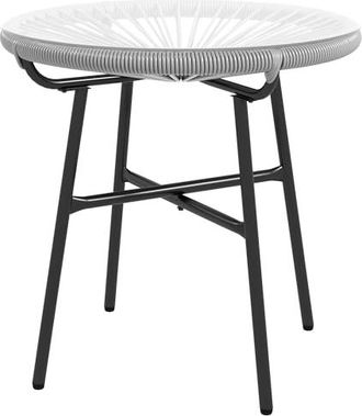 OUTSUNNY Table Basse Ronde de Jardin en r&eacute;sine Aspect rotin m&eacute;tal et Plateau Verre tremp&eacute; &Oslash; 50 x 50 cm Gris