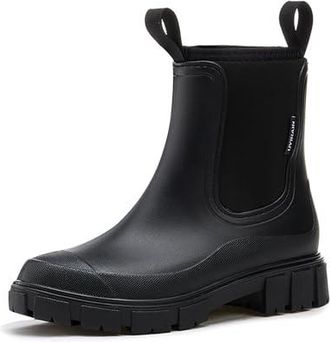 Generic Bottes de pluie imperm&eacute;ables en PVC pour femme, chaussures imperm&eacute;ables &agrave; enfiler avec semelle &eacute;paisse pour temps humide - Bottes courtes confortables