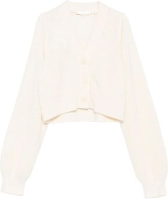 LoveShackFancy cardigan côtelé à col v - Blanc