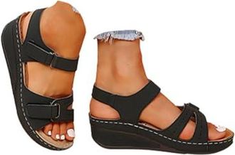 Generic Sandales orthop&eacute;diques compens&eacute;es pour femme - Bout ouvert - Confortables - Style boh&egrave;me d&eacute;contract&eacute; - Chaussures de marche &agrave; talons hauts avec soutie