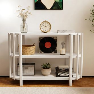 ZJchao Konsolentisch mit 3 Etagen, Ovale Form, Moderner, Stilvoller Sofatisch f&uuml;r Wohnzimmer, Hochwertiges MDF-Material, 110 X 38 X 75 cm, Stabiles und Elega
