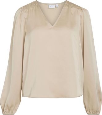 Vila Viellette L/S Smock Satin Top - Noos
