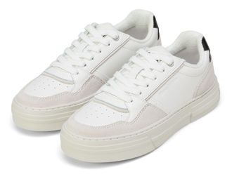 Marc O'Polo Plateausneaker MARC OPOLO Mariella, Damen, Gr. 39, sanftes wei&szlig;, schwarz, Glattleder, Veloursleder, unifarben mit Farbeinsatz, Schuhe Plateausneaker, 