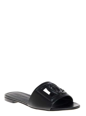 Dolce & Gabbana Womens Slip-On Sandals Black Leather Lambskin