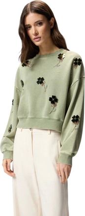 Pinko Pinko, Femme, Sweatshirts et sweats &agrave; capuche, Vert, Taille: 38 FR Kikoine Cropped SweaT-shirt