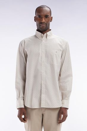Eden Park Chemise En Popeline De Coton &Agrave; Microimprim&eacute; Graphique Beige Coupe Droite