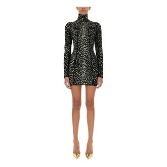 Roberto Cavalli Femme, Robes, Noir, Taille: 36 FR Mini-robe Jacquard &agrave; Motif Gu&eacute;pard