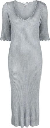 Ganni Femme, Robes, Gris, Taille: 42 FR Robe longue grise en tricot métallique
