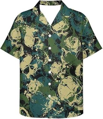 Keephen TangoDS Squelette Camouflage Chasse Impression 3D Chemise Hawaiienne pour Femmes Hommes Col &agrave; Revers Manches Courtes Chemises &agrave; Boutons F&ecirc;te Chemises 