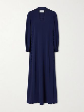 La Ligne Francine Maxikleid Aus Cr&ecirc;pe Mit Zierkn&ouml;pfen - Blau