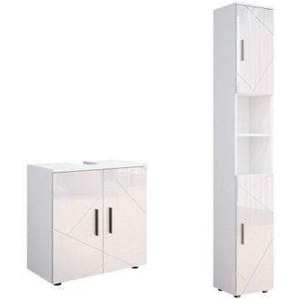 Vicco Meubles bain Irma, Blanc Haute brillance, 2 parties, avec armoire haute