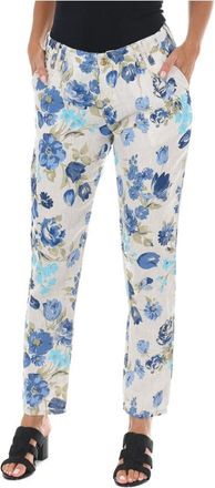 Met Leinenhose mit floralem Muster und Knopfverschluss - - Trousers - Damen - Mehrfarbig - W26
