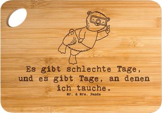 Mr. & Mrs. Panda Bambus - Schneidebrett Tauchen - Geschenk, Sportler, Tauchschule, Dive, Holz Bretter, Dankesch&ouml;n, Schneidbrett, Auszeichnung