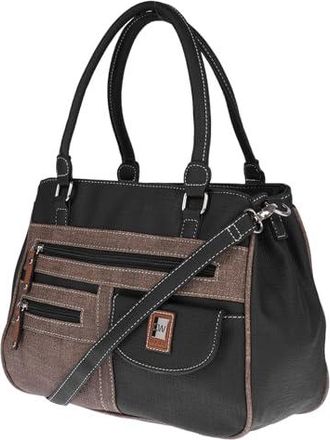 Christian Wippermann Sac &agrave; bandouli&egrave;re pour femme - De grande taille - Aspect cuir, Noir/abricot, 32 x 24 x 12 cm