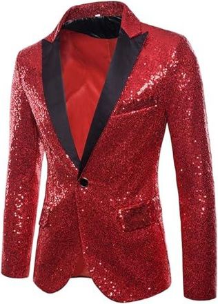 Generic Robe de bal des ann&eacute;es 80 &agrave; paillettes pour homme avec queue-de-morue Disco Robe de soir&eacute;e veste &agrave; paillettes brillantes Blazer pour homme, Rouge, 3XL