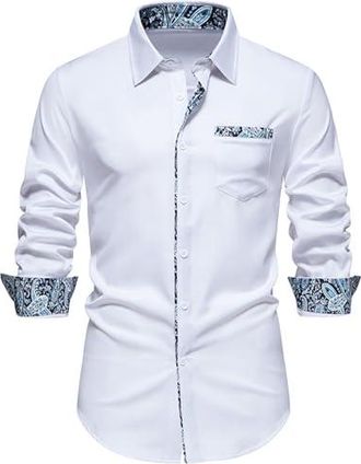 Generic Chemises pour hommes de taille moyenne pour hommes, chemise dautomne d&eacute;contract&eacute;e &agrave; revers &agrave; manches longues, cardigan pour homme, taille S, blanc, XX