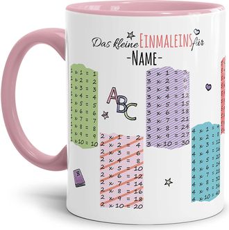 Tassendruck Tasse mit Spruch - 1. Klasse - Geschenk zur Einschulung mit dem kleinen Einmaleins - mit Wunschnamen Personalisieren - Keramiktasse Innen & Henkel Ros
