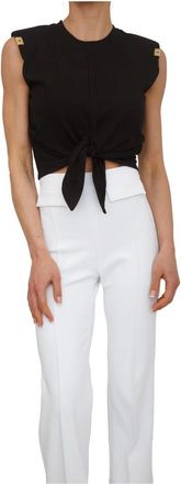 Elisabetta Franchi Femme, Blouses et Chemises, Noir, Taille: 44 FR Knot T-shirt