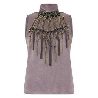 Alberta Ferretti Femme, Tops, Violet, Taille: 40 FR Top en satin avec franges m&eacute;talliques