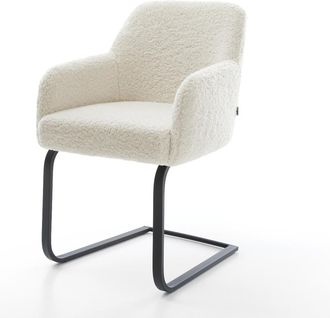 DELIFE Freischwinger Greg-Flex Teddystoff Beige Freischwinger flach Schwarz Taschenfederkern, Esszimmerst&uuml;hle