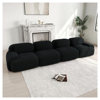 Generic Modulares Schlafsofa mit Ottomane, 3-Sitzer, modulares Cord-Sofa, ohne Montage, for Wohnzimmer, rahmenloses Sofa, mit gebogenen Armlehnen(Nero,4S)