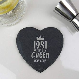 eBuy GB Drinks Mat, Placemat 1981 Schiefer-Untersetzer mit Gravur 1980 This Queen was Born Design Frauen und sie - 40. Geburtstag Geschenk f&uuml;r Mama, Slate