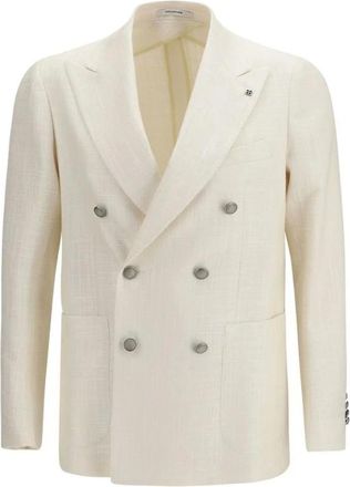 Tagliatore Homme, Vestes, Beige, Taille: 2XL Blazer crois&eacute; en lin m&eacute;lang&eacute;