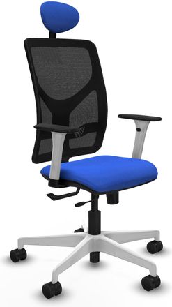 Piqueras y Crespo B&uuml;rostuhl mit wei&szlig;en und schwarzen Armlehnen, h&ouml;henverstellbare Lendenwirbelst&uuml;tze und festes Kopfteil, ausgestattet mit Syncro/Traslack. Schwarz/Blau