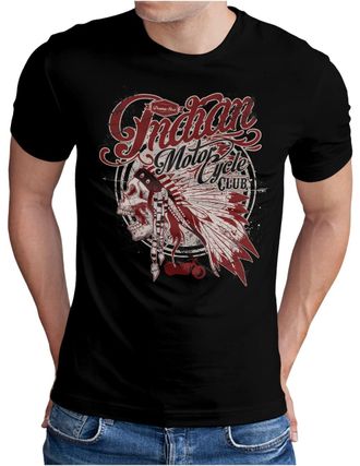 OM3 Indian-Motorcycle-Club T-Shirt - Herren - Skull Chopper Bike Motorbike - Schwarz, 5XL