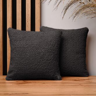 MG Design 2er Set Kissenbez&uuml;ge 30 x 30 cm in Schwarz - mit Rei&szlig;verschluss, fein gewebt mit Chenille-Haptik, pflegeleich
