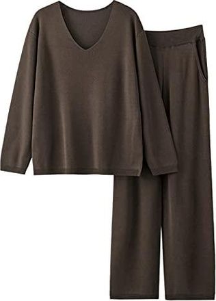 Generic Ensemble de v&ecirc;tements de d&eacute;tente pour femme 2 tenues UK pour femme - Ensemble de pantalons d&eacute;contract&eacute;s &agrave; manches longues et col en V - Veste tendance