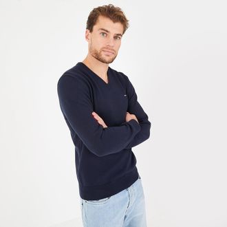 Eden Park Pull Bleu Marine &Agrave; Col V En Coton