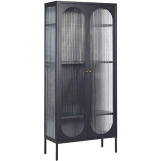 Beliani Beliani - B&uuml;roschrank Schwarz aus Stahl 80 x 35 x 181, 2 T&uuml;ren, Glasfront und -seiten, Vitrine