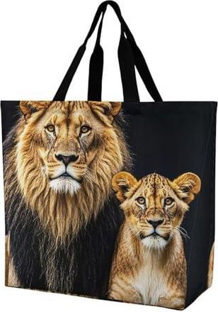 Generic Lionne Et Lionceau Sac Fourre-Tout Imperm&eacute;able Tote Bag Grand Sac A Main Femmes Pour Voyage Gym Travail