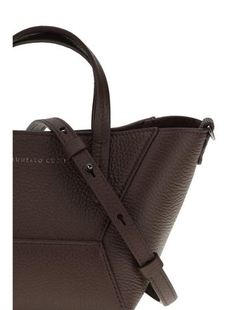 Brunello Cucinelli Womens Leather Handbag Burgundy Calf Shoulder Bags