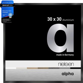Nielsen Design Bilderrahmen, 30 x 30 cm, Aluminium, Schwarz glanz, Rahmen zum Aufhängen im Hoch- & Querformat, Echtglas, Alpha