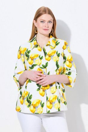 Ulla Popken Sommerjacke Jacke Zitronen A-Linie Hemdkragen 3/4-Arm