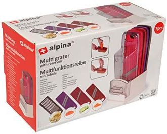Alpina Alpina 871125241288 Multifunktionsreibe mit Schale, Edelstahl, Multi Farbe, 13,7 x 10 x 22,5 cm