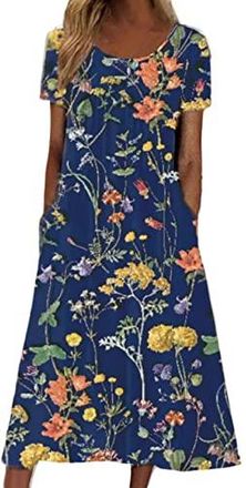 Generic WVONIF Robe sans Manche Femme Boheme Robe Femme - Grande Taille Robes Chemise Ample Dos Nu Robe Spaghetti Imprim&eacute; Fleuri Fashion Dos Nu C&ocirc;T&eacute; Fendues R