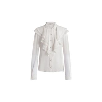 Alberta Ferretti Femme, Blouses et Chemises, Blanc, Taille: 36 FR Blouse en cr&ecirc;pon de soie &agrave; volants