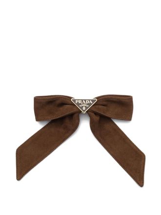 Prada barrette à noeud en daim - Marron