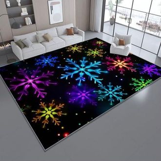 Generic Tapis De Salon Color&eacute; 140 x 200 cm avec Motif Flocons De Neige N&eacute;on De Dessin Anim&eacute;, Tapis Antid&eacute;Rapant Lavable Poil Ras Moelleux pour Chambre, Salle 