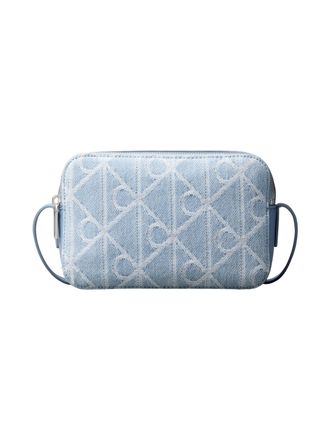 Calvin Klein Mini Bag CALVIN KLEIN EMBLEM AOP DENIM CAMERA BAG, Damen, Gr. B/H/T: 20cm x 13cm x 5,5cm, denim jqd light wash, Baumwolle, Taschen, kleine Umh&auml;ngetasc