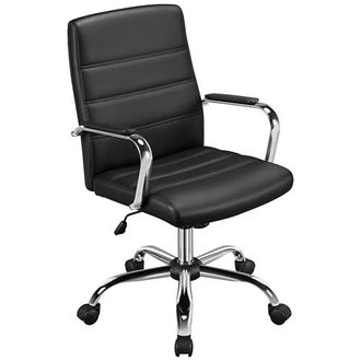Yaheetech Fauteuil de Bureau Similicuir Chaise de Bureau Erconomique Hauteur R&eacute;glable Inclinable avec Dossier Rembourr&eacute; Noir