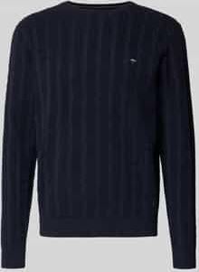 Fynch-Hatton Strickpullover mit Zopfmuster und Label-Stitching