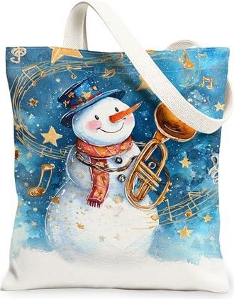 Generic Sacs fourre-tout en toile motif bonhomme de neige, sacs de courses r&eacute;utilisables, l&eacute;gers et lavables avec bandouli&egrave;re pour cadeaux de voyage, 33 x 38 