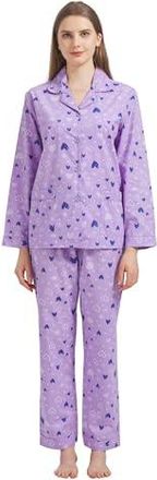 Global Ensembles de Pyjama pour Femme 100% Coton Vêtements de Nuit Manches Longues Boutonné Pantalon Taille élastiquée Cordon de Serrage,Violet, Hertz,XXL