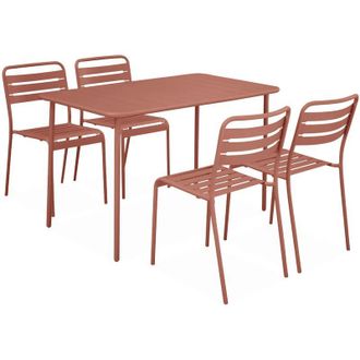 Sweeek Table de jardin et 4 chaises terracotta en acier. Amelia. 120x70xH72.5cm (12.2kg)