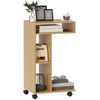 HOMCOM Multifunktionaler Beistelltisch in C-Form, Couchtisch mit Rollen, offenen F&auml;chern, Seitentisch f&uuml;r Sofa, Wohn- und Schlafzimmer, B&uuml;ro, 40x30x69 cm, Ei